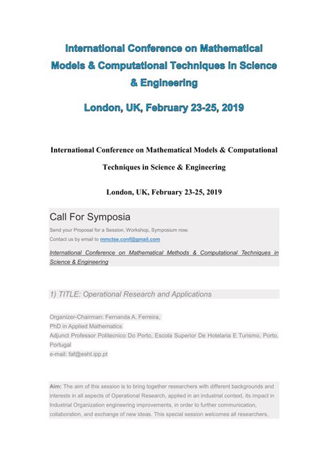 Pdf International Conference On Mathematical Models And Computational Techniques In Science