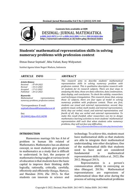 Pdf Students Mathematical Representation Skills In Solving Numeracy