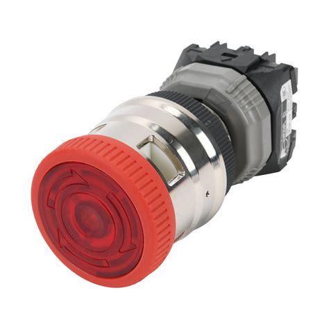 30mm emergency stop pushbutton push to lock turn to reset red ip65