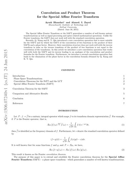 Pdf Convolution And Product Theorem For The Special Affine Fourier
