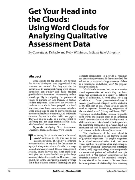 Pdf Get Your Head Into The Clouds Using Word Clouds For Analyzing