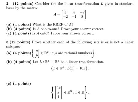 solved 2 12 points consider the the linear transformation