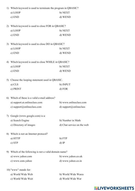 Computer Object Free Interactive Worksheets 991161