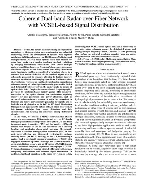 Pdf Coherent Dual Band Radar Over Fiber Network With Vcsel Based Signal Distribution