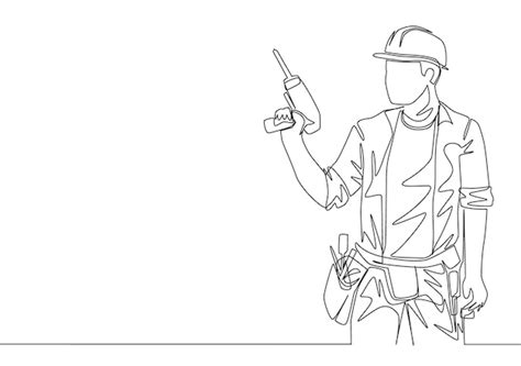 Premium Vector Single Line Drawing Of Handyman Wearing Uniform While