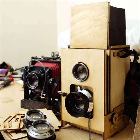 Beautiful Homemade Polaroid Twin Lens Reflex Camera Made Of Wood