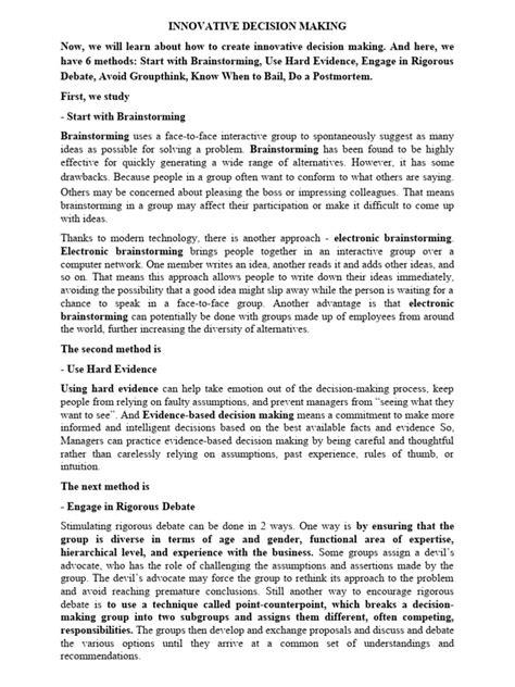 Innovative Group Decision Making Pdf Brainstorming Decision Making
