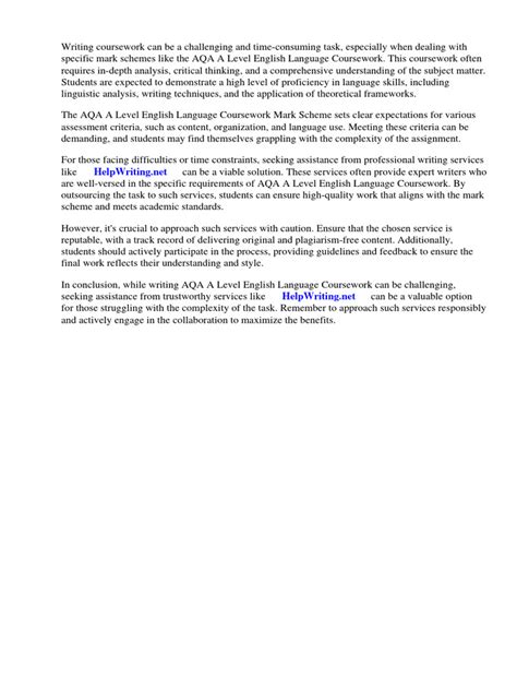 aqa a level english language coursework mark scheme pdf linked in