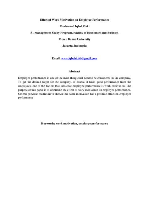 Pdf Effect Of Work Motivation On Employee Performance