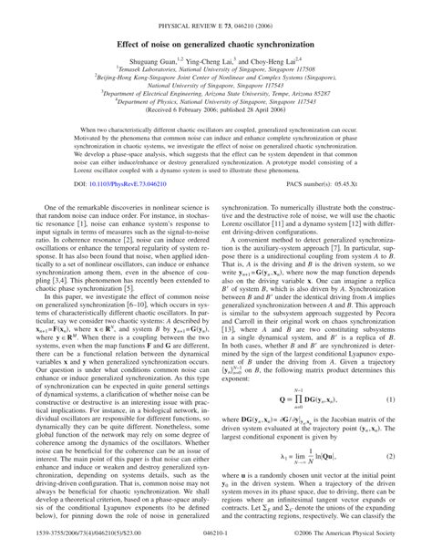 Pdf Effect Of Noise On Generalized Chaotic Synchronization