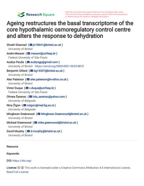 Pdf Ageing Restructures The Basal Transcriptome Of The Core Hypothalamic Osmoregulatory