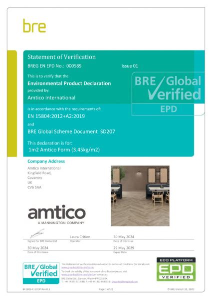 Environmental Product Declaration Form Amtico International Nbs Source