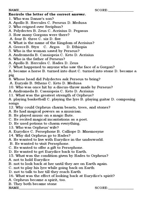 Test 1 Version 1 Pdf Hades Orpheus