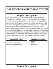 OJT Records Monitoring System Docx OJT RECORDS MONITORING SYSTEM Project Description OJT