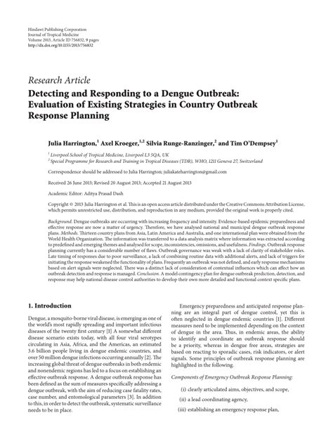Pdf Detecting And Responding To A Dengue Outbreak Evaluation Of Existing Strategies In