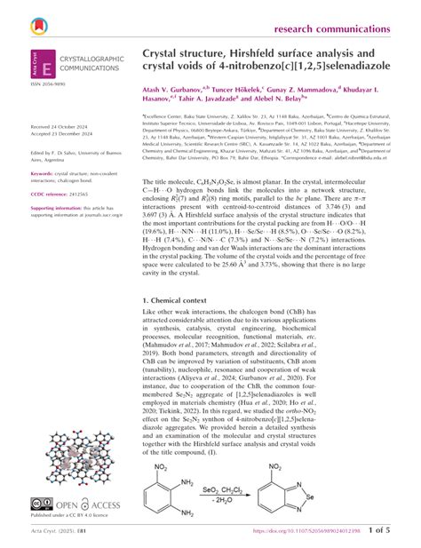 Pdf Crystal Structure Hirshfeld Surface Analysis And Crystal Voids Of 4 Nitrobenzo C 125