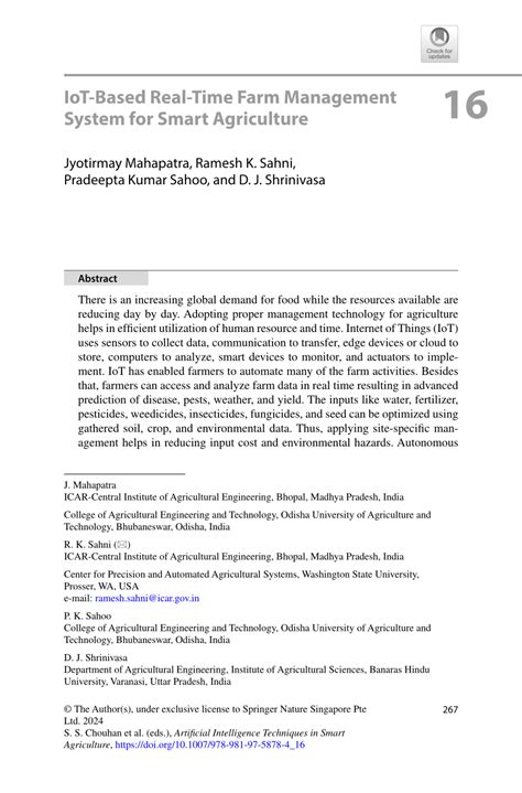 Pdf Iot Based Real Time Farm Management System For Smart Agriculture