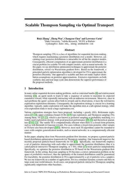 Scalable Thompson Sampling Via Optimal Transport Pdf Artificial