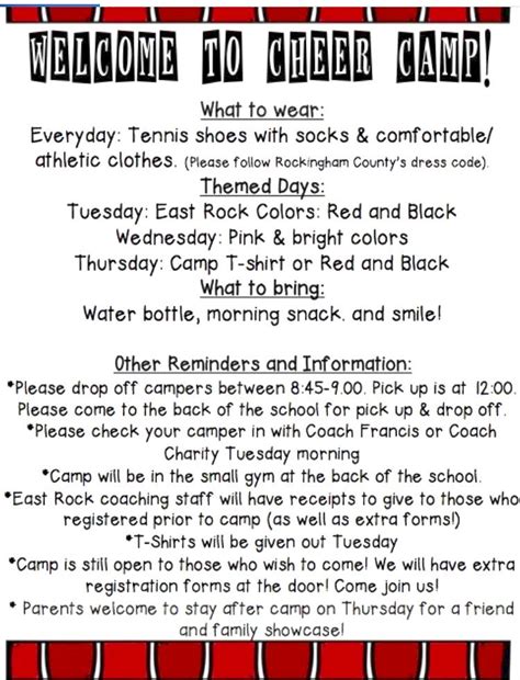 Cheer Camp Activities Schedule