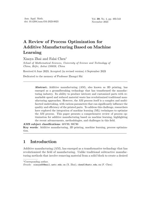Global Science Press A Review Of Process Optimization For Additive Manufacturing Based On