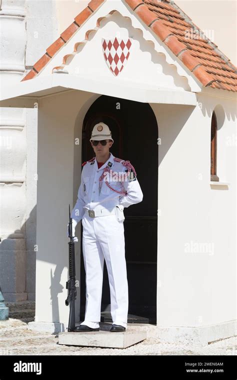 Monaco The Princes Palace Guard On Guard Duty At The Palace Stock
