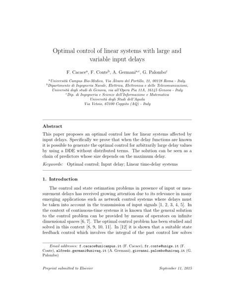Pdf Optimal Control Of Linear Systems With Large And Variable Input