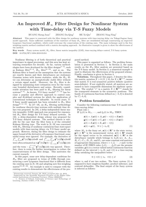 Pdf An Improved H∞ Filter Design For Nonlinear System With Time Delay