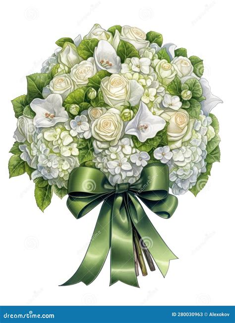 Elegant Wedding Bouquet With Detailed Illustration Of White And Green