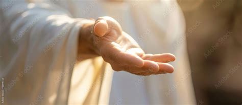 Jesus Reaching Out His Hand Against Dark Background Resurrected Jesus