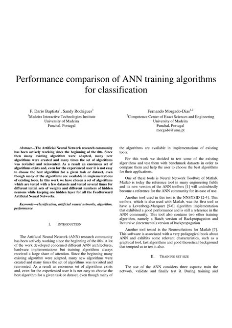 Pdf Performance Comparison Of Ann Training Algorithms For Classification