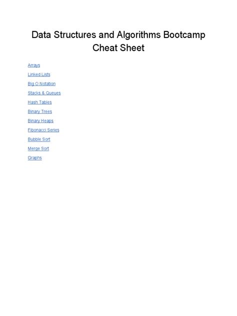 Data Structures Cheat Sheet Pdf