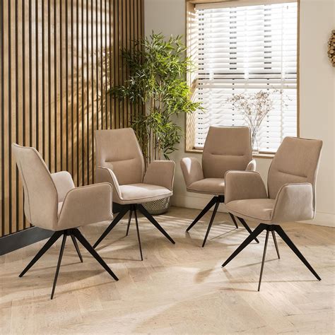 Set Of 4 Modern Dining Chairs With Arms Carver Swivel Base Mink Velvet
