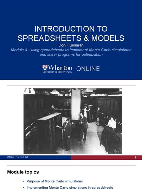 Module 4 Introduction To Spreadsheets Models V2 Pdf Monte Carlo Method Simulation