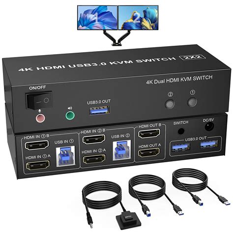 KVM Switch 2 PC 2 Monitore USB 3 0 4K 60Hz HDMI KVM Switch 2 PC 2