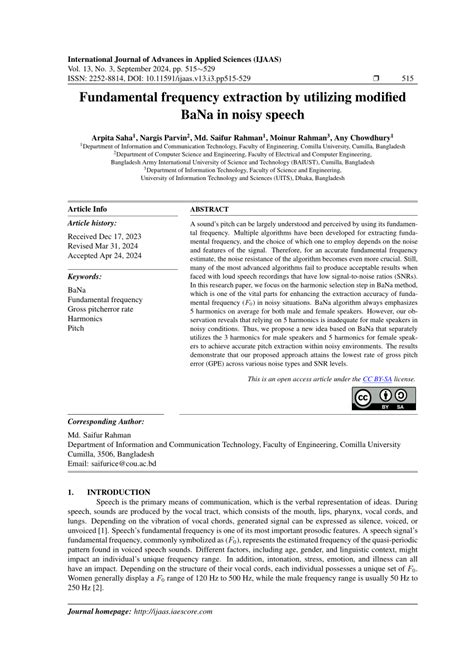 Pdf Fundamental Frequency Extraction By Utilizing Modified Bana In