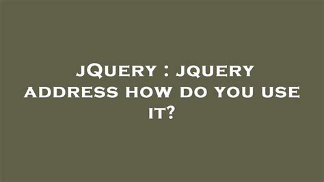 Jquery Jquery Address How Do You Use It Youtube