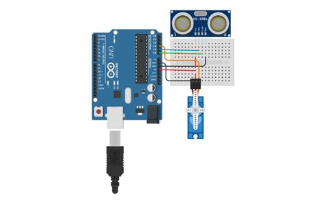 Circuit Design Tugas 10 Nomor 1 Sensor Ultrasonic 1918043 Tinkercad