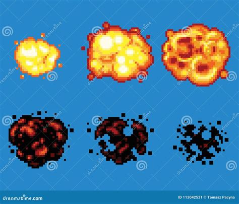 Pixel Art Video Game Explosion Animation Vector Frames Stock Vector Illustration Of 8bit