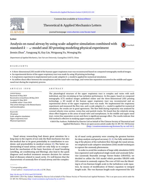 Pdf Analysis On Nasal Airway By Using Scale Adaptive Simulation Combined With Standard K ω