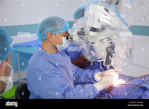 Treatment Of A Brain Aneurysm Surgical Operation On The Brain A Team Of Surgeons Performing