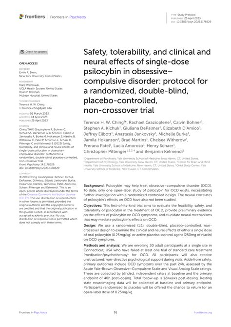 Pdf Safety Tolerability And Clinical And Neural Effects Of Single Dose Psilocybin In