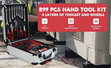 899 Pcs Aluminum Trolley Case Tools Box Set Portable Tool Box With