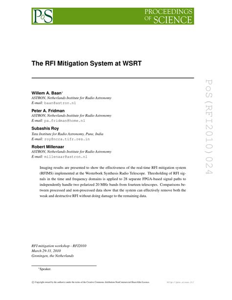 Pdf The Rfi Mitigations System At Wsrt