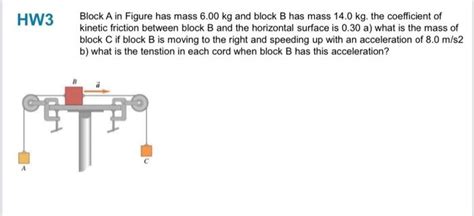 Solved HW3 Block A In Figure Has Mass 6 00 Kg And Block B Chegg Com