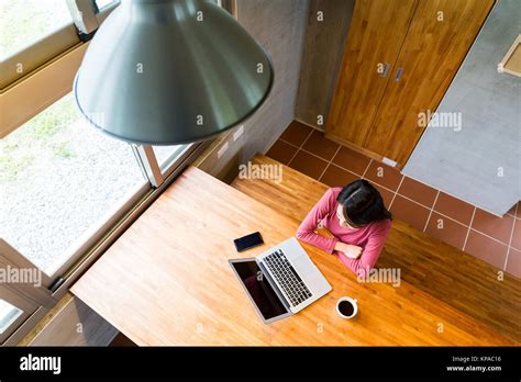 Top View Of Woman Looking At The Laptop Computer Stock Photo Alamy