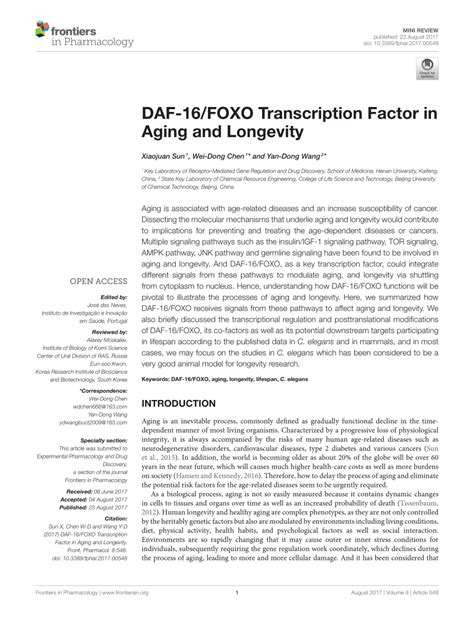 Pdf Daf 16foxo Transcription Factor In Aging And Longevity