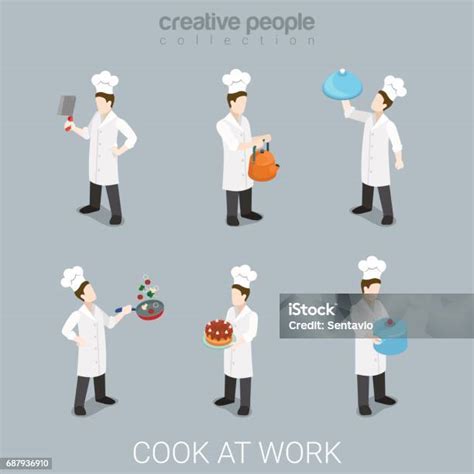 작품 재미 최고 개념 웹 인포 그래픽 벡터 일러스트 아이콘 세트에서 3d 아이소메트릭 스타일 쿡 플랫 요리 냄비 케이크 칼 팬