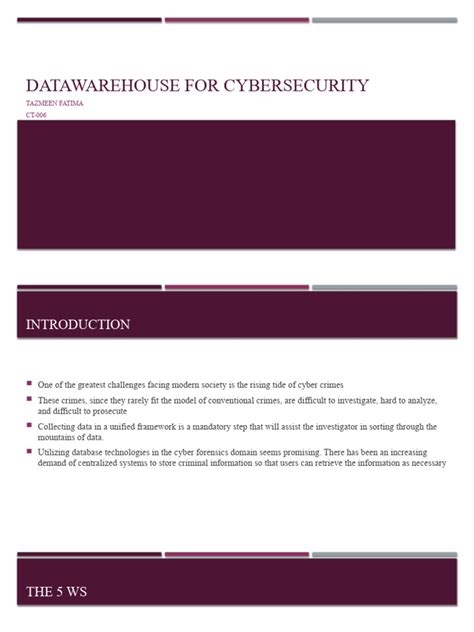 Datawarehouse For Cybersecurity Pdf Computer Forensics Data Warehouse
