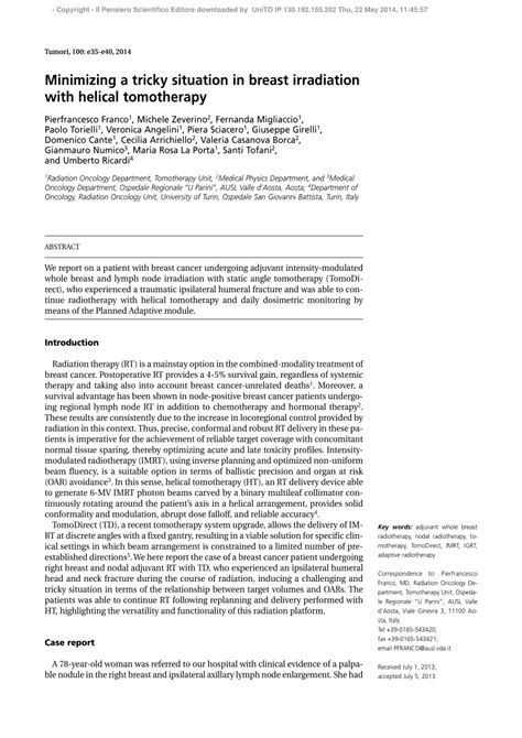 Pdf Minimizing A Tricky Situation In Breast Irradiation With Helical Tomotherapy