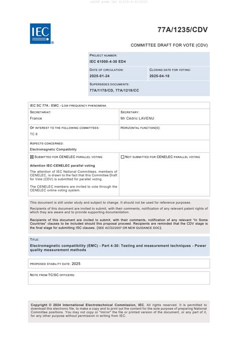 Pren Iec 61000 4 30 2025 Electromagnetic Compatibility Emc Part 4 30 Testing And Measurement